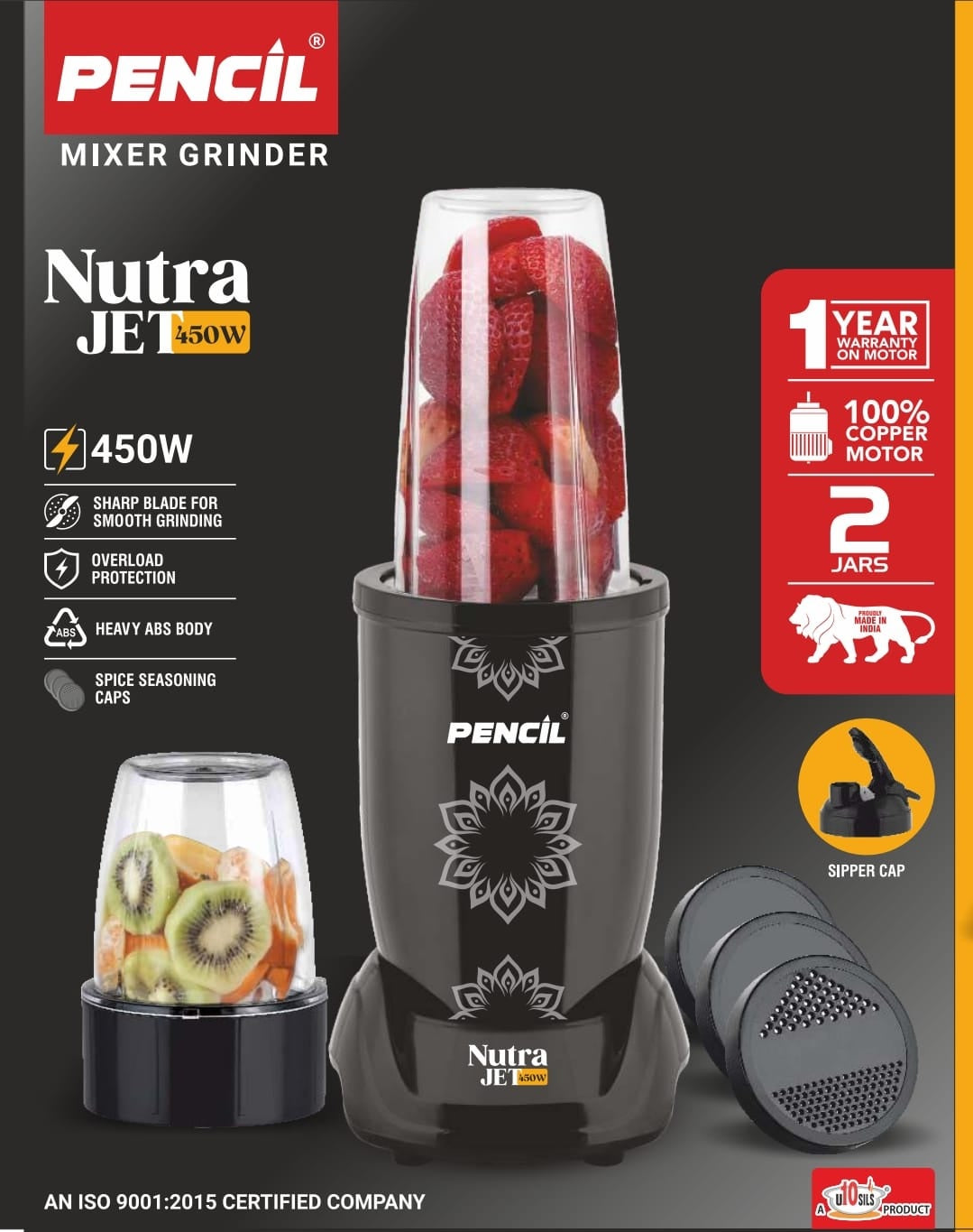Pencil Nutra Jet 450W Bullet Mixer Grinder - 2 Jars | Winly